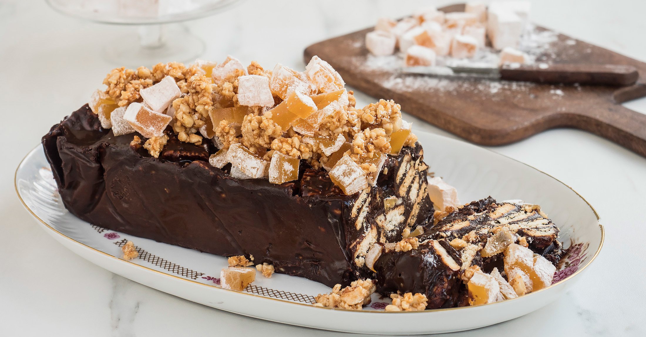 Κορμός σοκολάτας (μωσαϊκό) με αμύγδαλα και λουκούμι μαστίχας ...